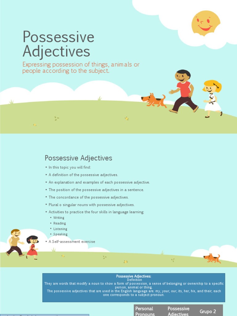 Possessive Adjectives: Expressing Possession of Things, Animals or ...