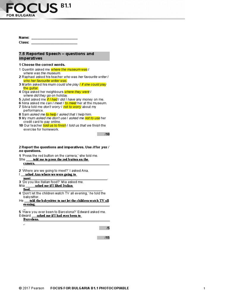 Boris Pelev - Grammar Quiz 7 5A 1 | PDF