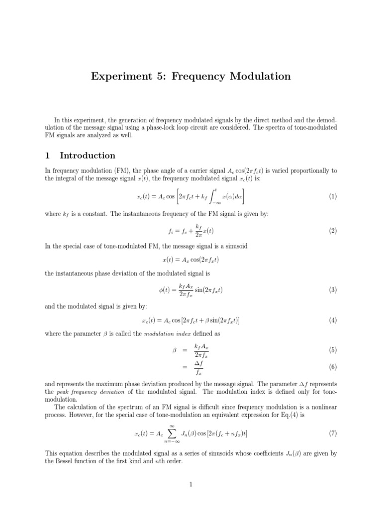 Experiment 5: Frequency Modulation: T) Is Varied Proportionally To ...