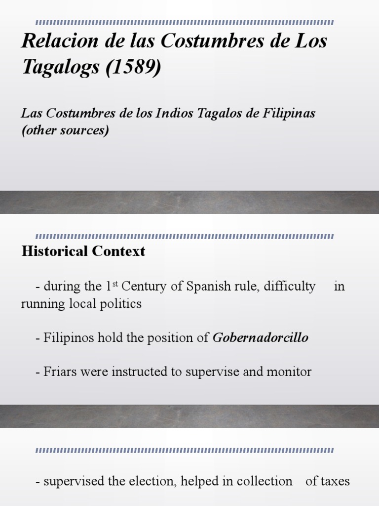 Relacion de Las Costumbres de Los Tagalogs (1589) | PDF | Tagalog ...