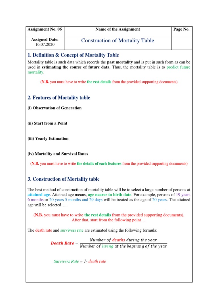 Definition & Concept of Mortality Table | PDF | Mortality Rate ...