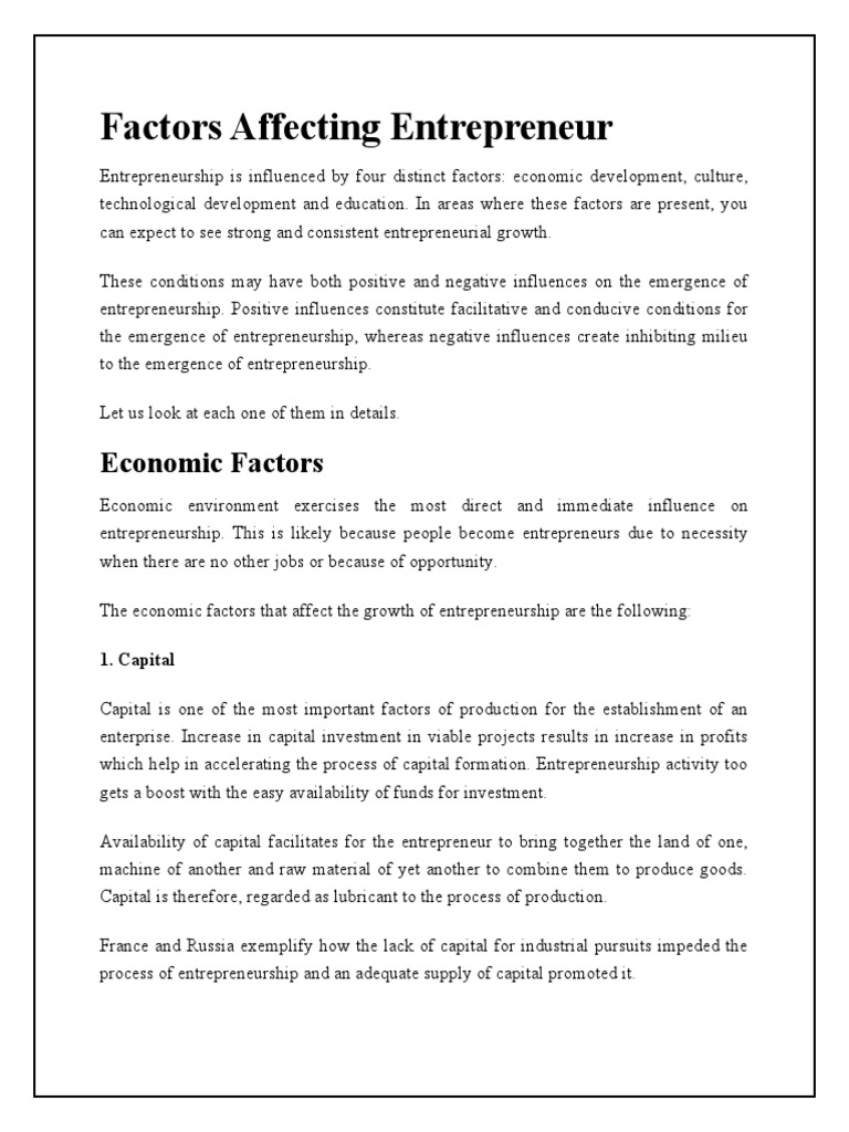 Factors Influencing Entrepreneurship Growth | PDF | Caste ...