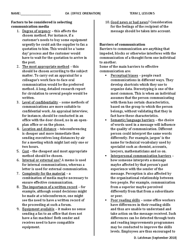 Oa Term 1 Lesson 5 | PDF | Hierarchy | Communication