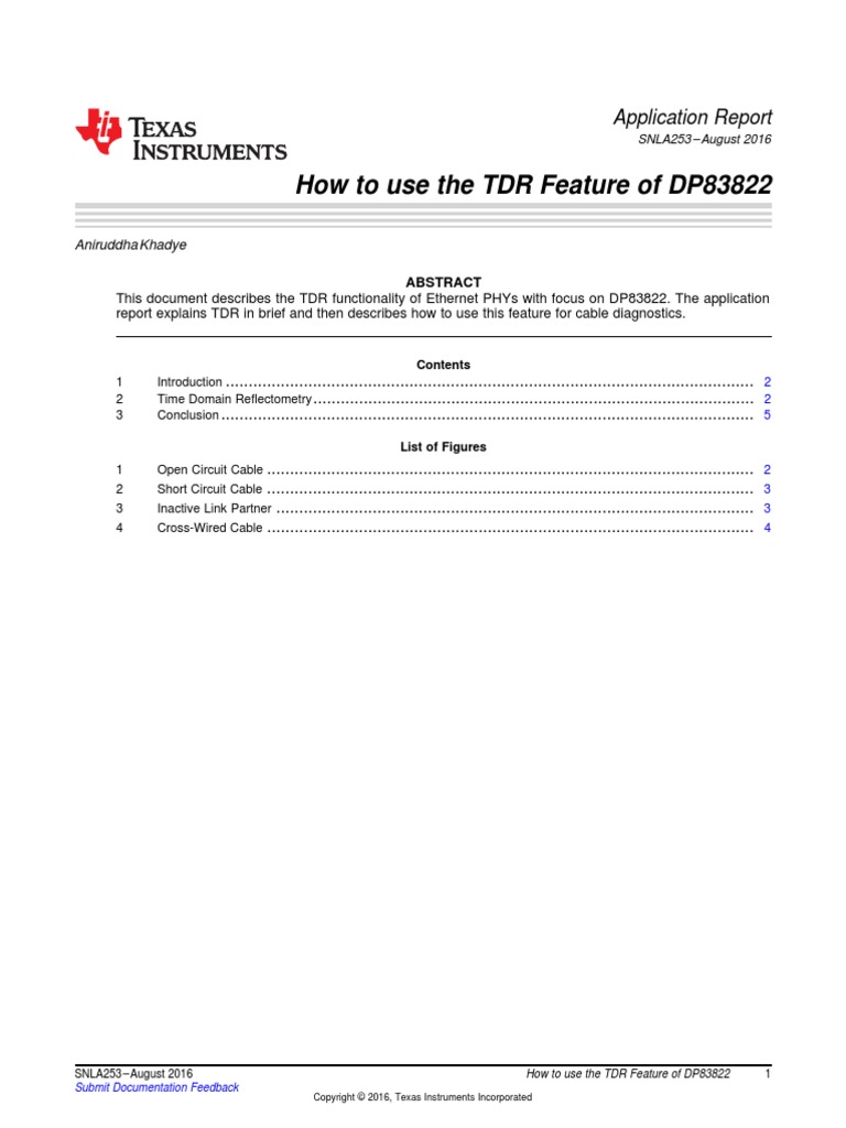 How To Use The TDR Feature of DP83822: Application Report | PDF ...