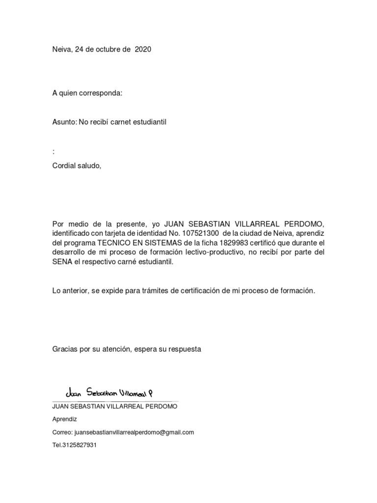 Carta Carned Sena PDF | PDF