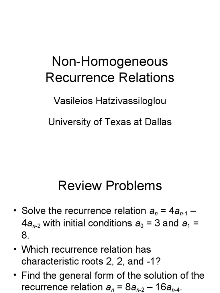 Non-Homogeneous Recurrence Relations | PDF | Recursion | Recurrence Relation