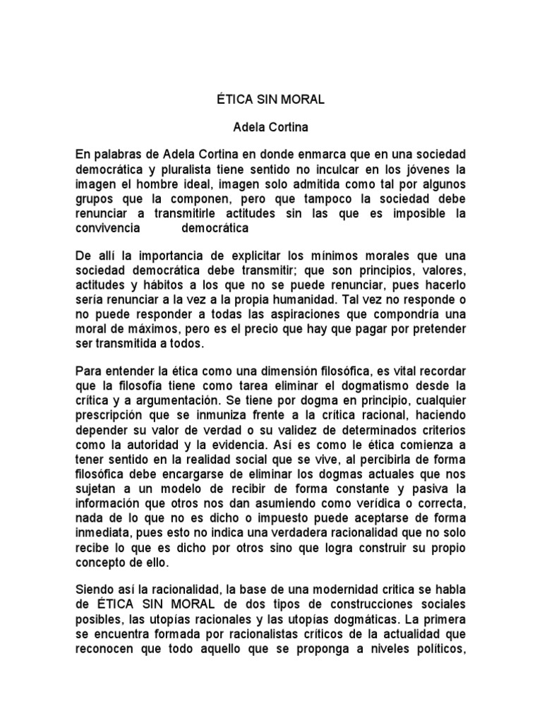 Ética Sin Moral, Adela Cortina | PDF | Moralidad | Relativismo