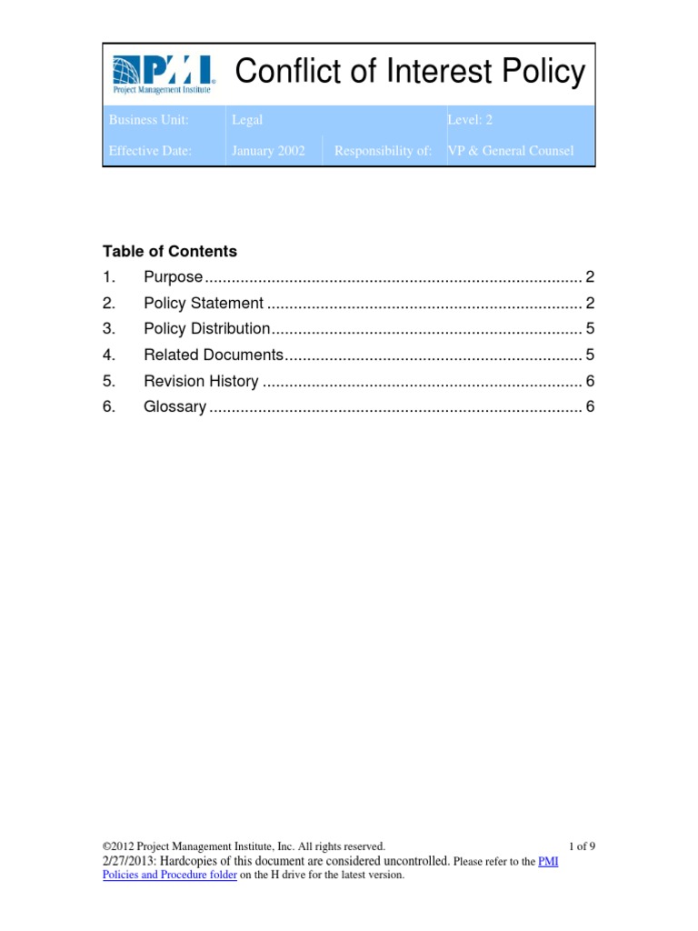 Conflict of Interest Policy | PDF | Conflict Of Interest | Chief ...