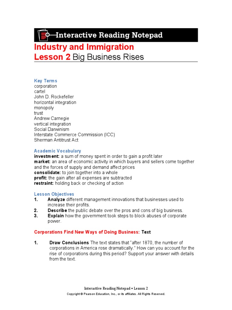 Industry and Immigration Lesson 2: Big Business Rises | PDF | Profit ...