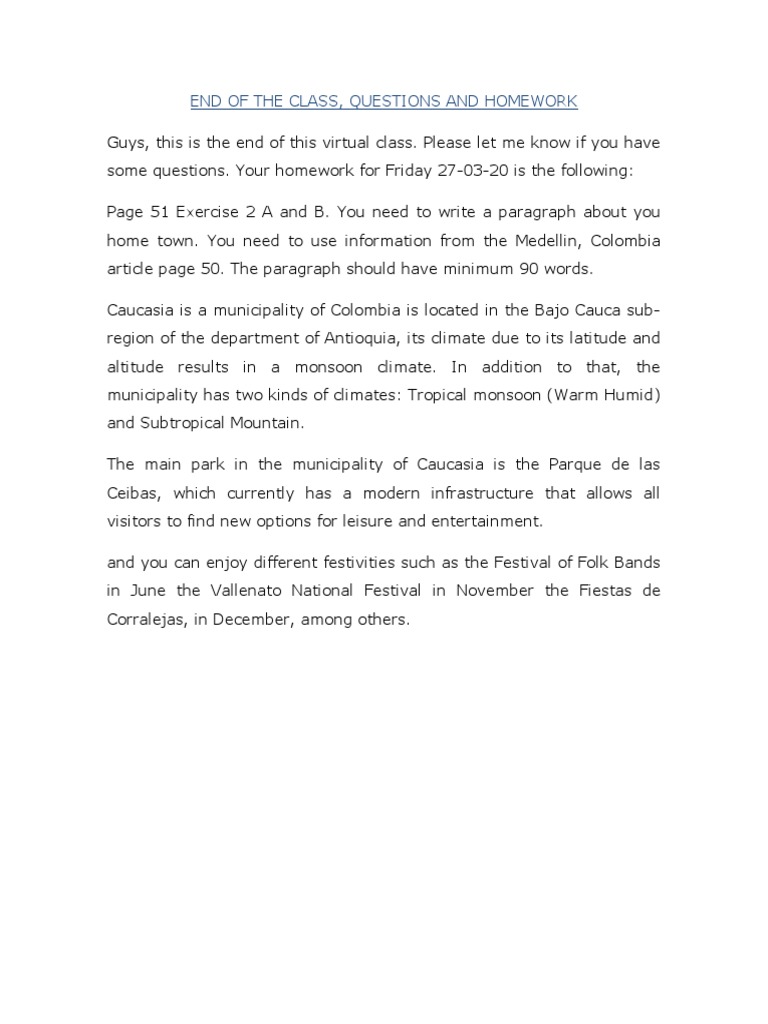 Homework Assignment on Writing a 90-Word Paragraph About Your Hometown ...