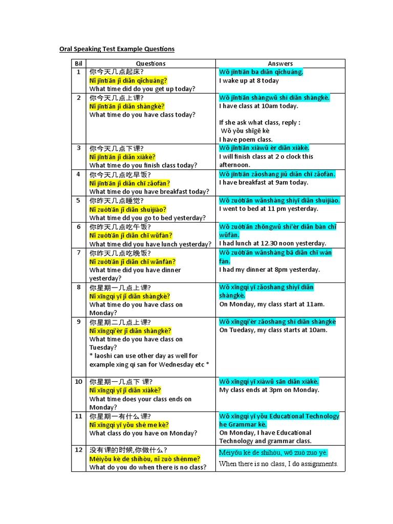Oral Speaking Test Example Questions | PDF | Eating Behaviors | Cooking
