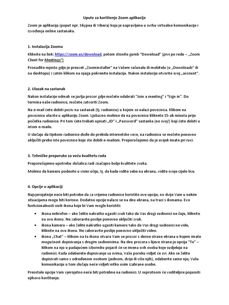 Upute Za Korištenje Zoom Aplikacije | PDF