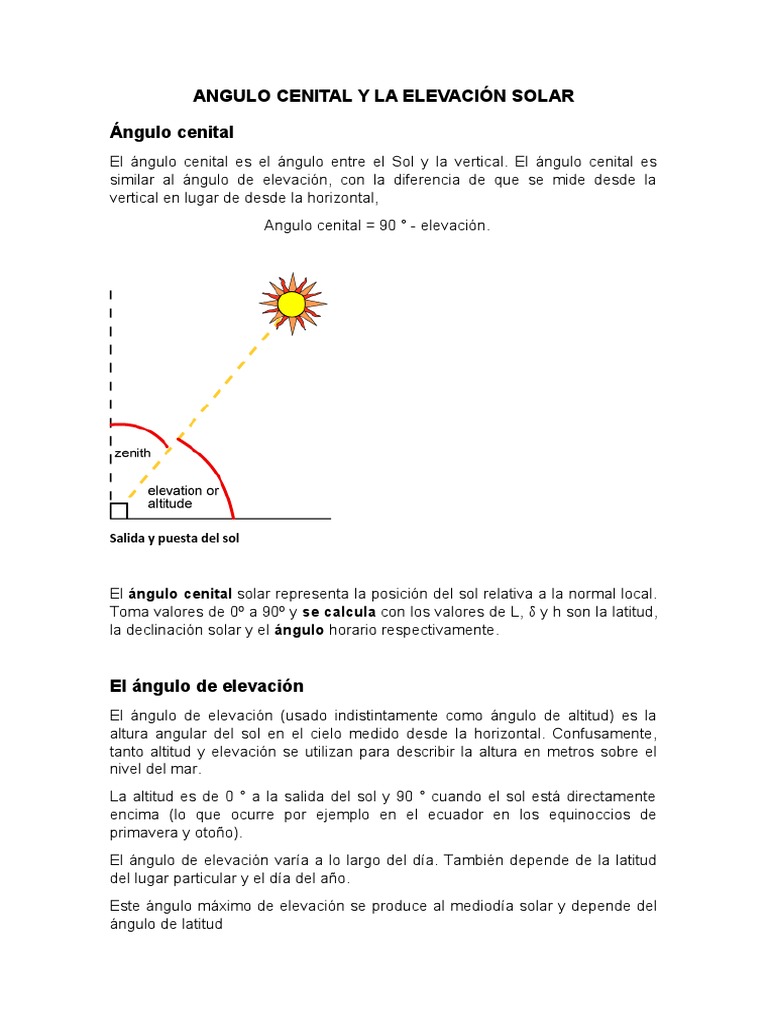 Ángulo Cenital y Elevación Solar | PDF