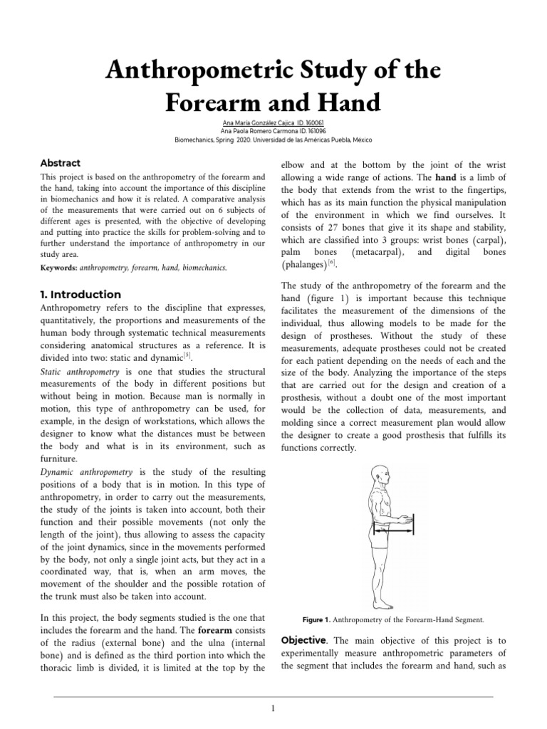 Anthropometric Study of The Forearm and Hand | PDF | Anthropometry | Hand