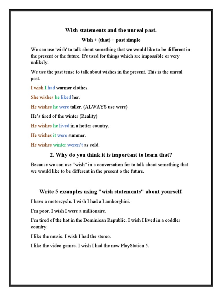 Wish Statements and The Unreal Past | PDF