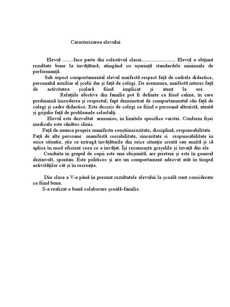 Caracterizare Elev | PDF