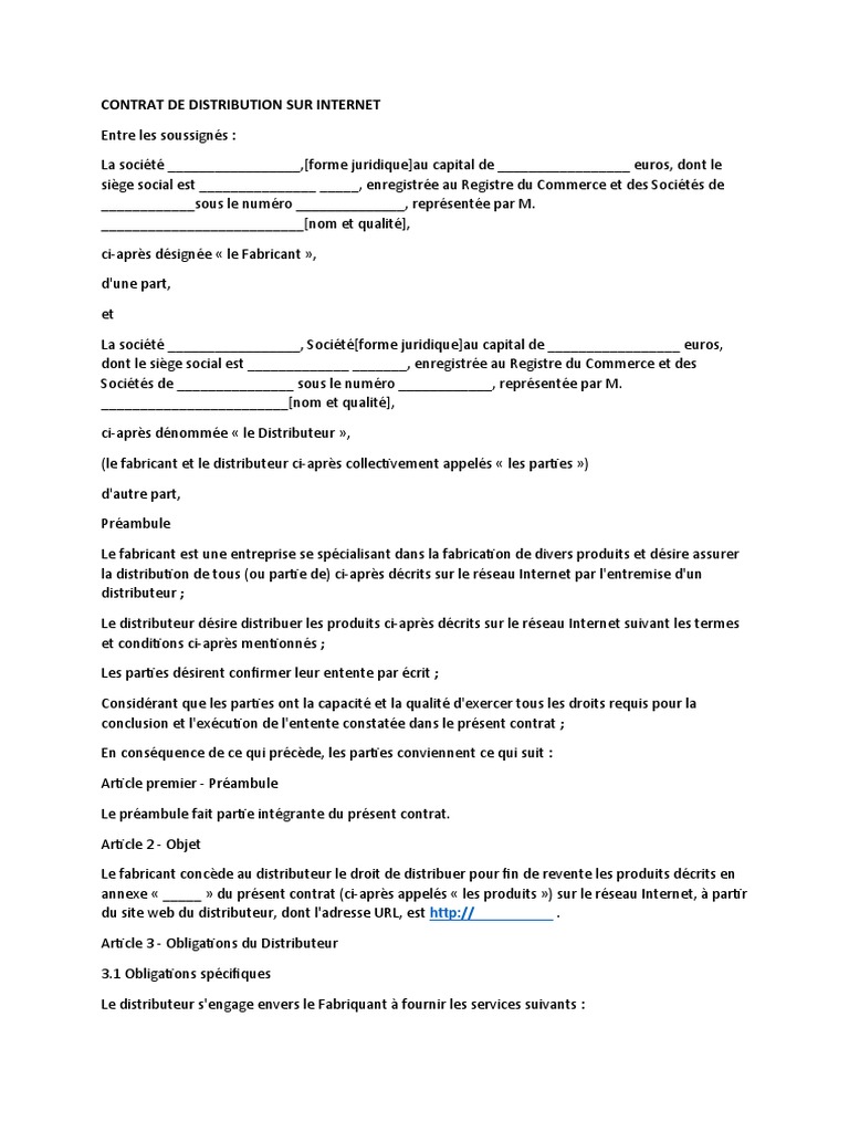 Contrat de Distribution Internet | PDF | Arbitrage | Protocole de ...