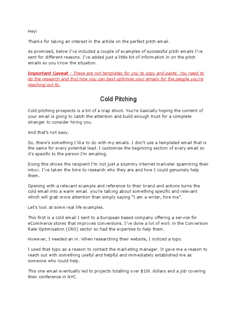 Cold Pitching: Important Caveat | PDF | Internet | Business