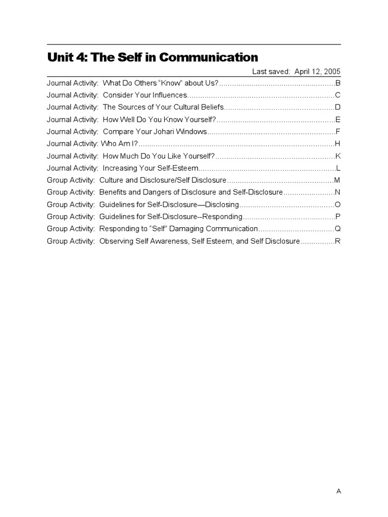 Unit 4 Activities | PDF | Self Esteem | Self