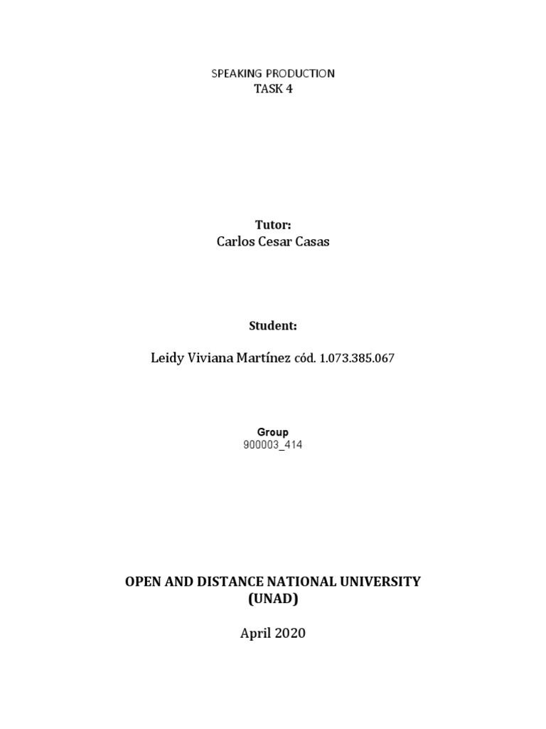 Speaking Production Task 4 | PDF