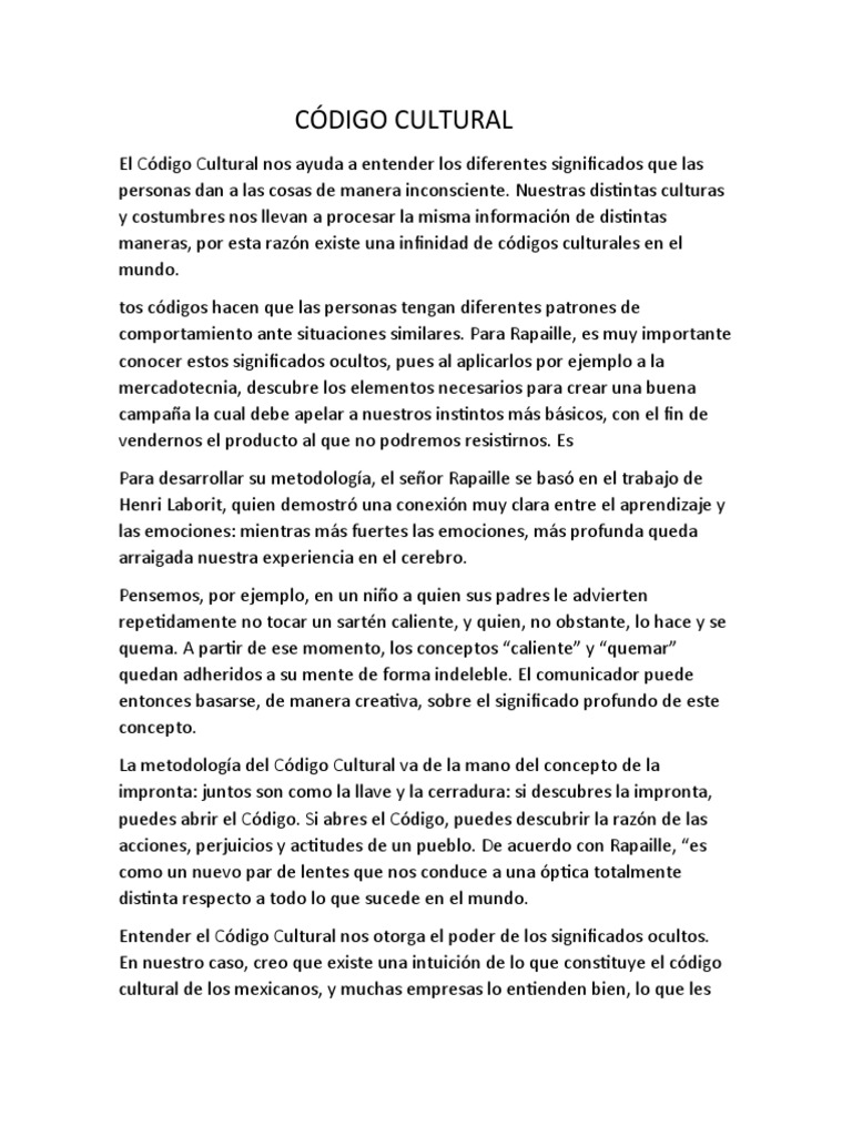 Impronta y Código Cultural: Claves Sociales | PDF | Concepto | Las ...