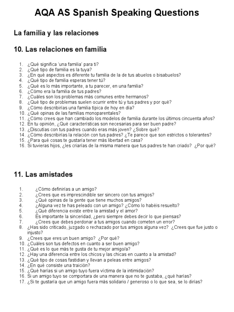 Speaking Questions La Familia y Las Relaciones | PDF | Matrimonio | Boda