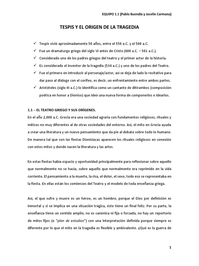 TESPIS (Teoría) | Descargar gratis PDF | Tragedia | Teatro