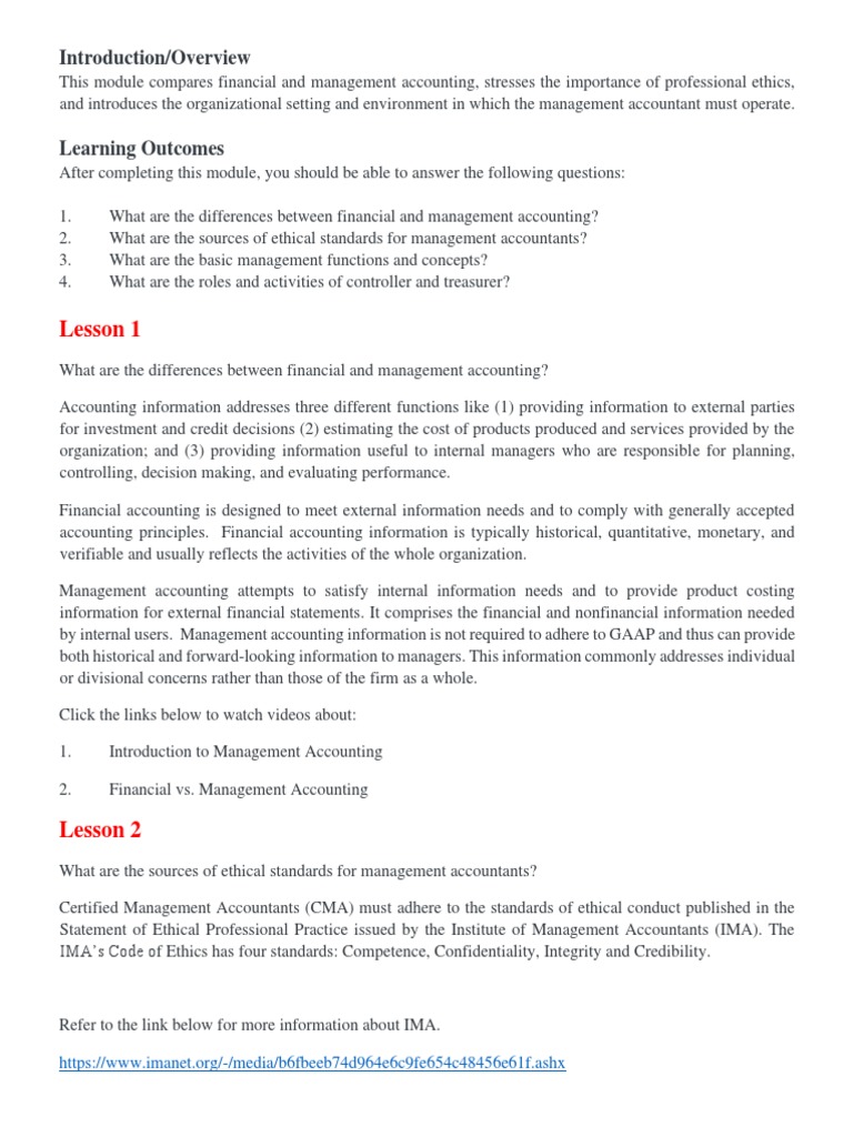 Module 1 - Introduction To Management Accounting | PDF | Management ...