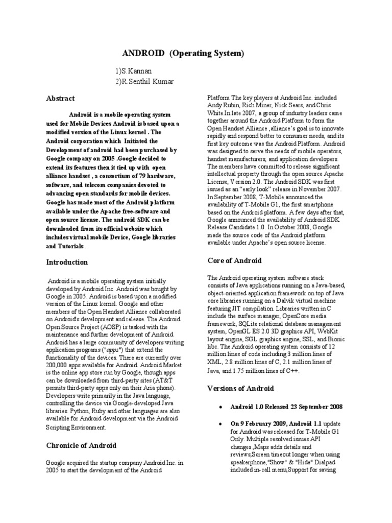 ANDROID (Operating System) : 1) S.Kannan 2) R.Senthil Kumar | PDF ...