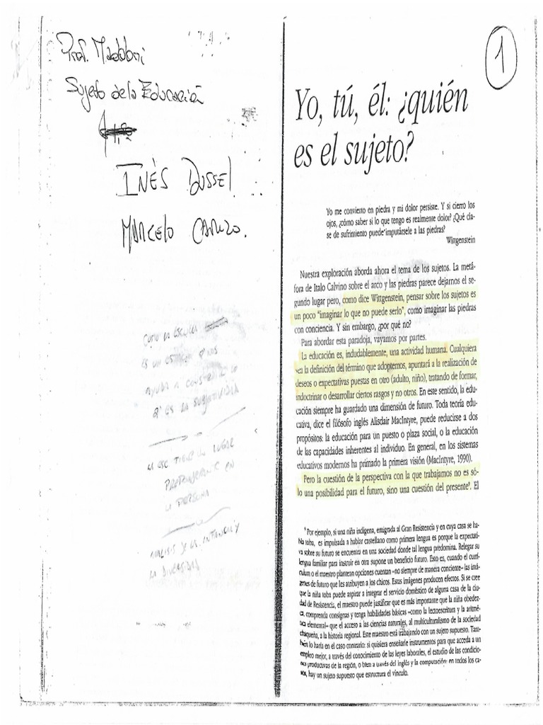 01 - Ines Dussel - Yo, Tu El, Quien Es El Sujeto PDF | PDF