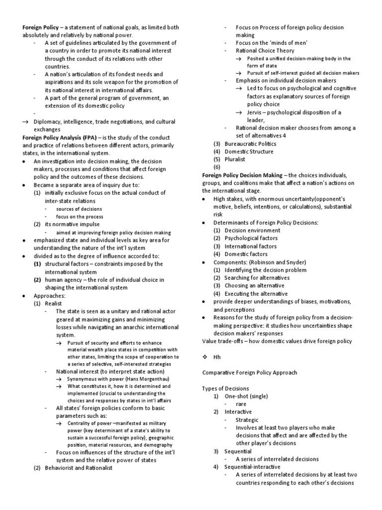PFP Notes | PDF | Foreign Policy | Decision Making PFP Notes | PDF | Foreign Policy | Decision Making