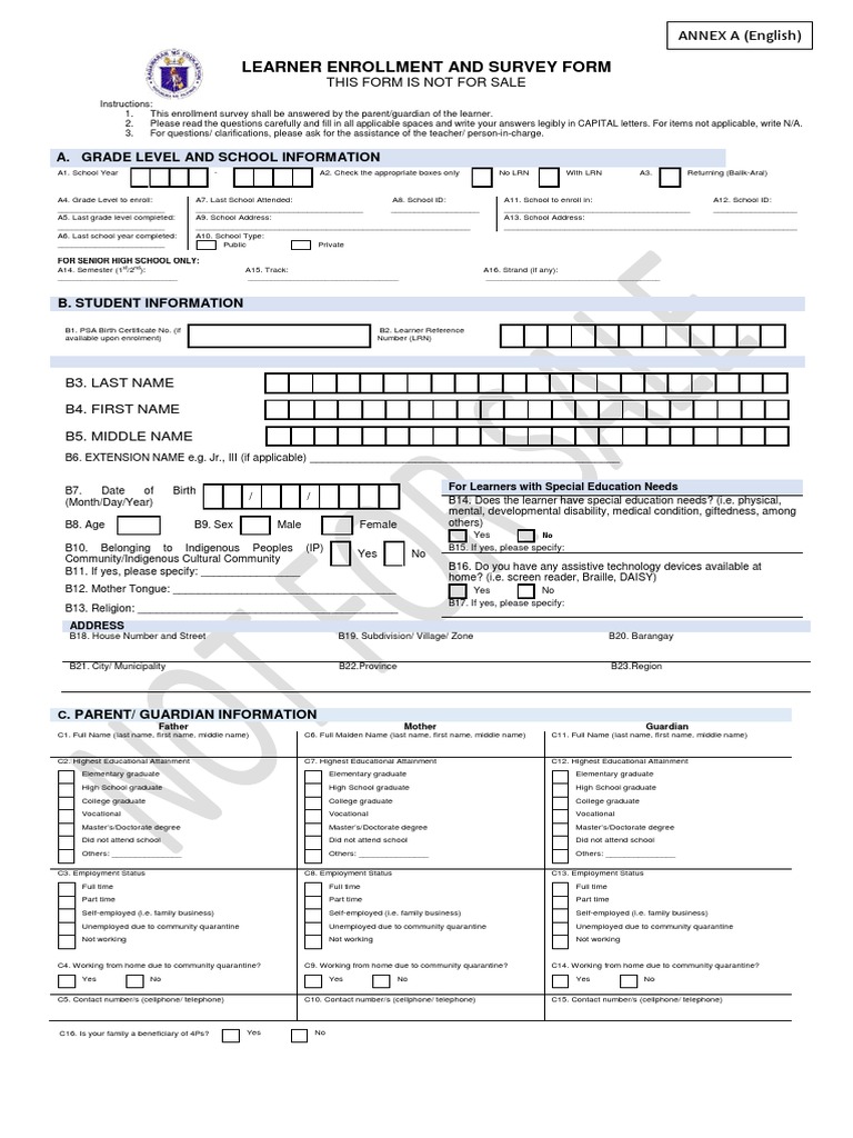 Learner Enrollment Survey Form | PDF | Special Education | Internet