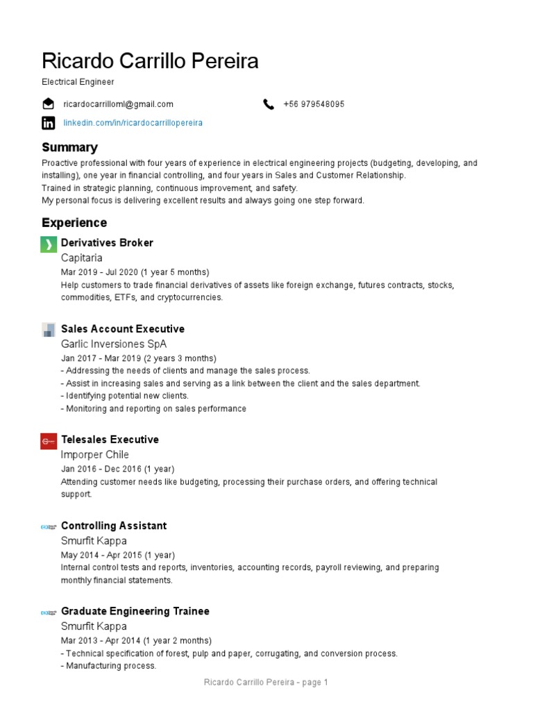 Electrical Engineer Ricardo Carrillo Pereira | PDF | Electrical ...