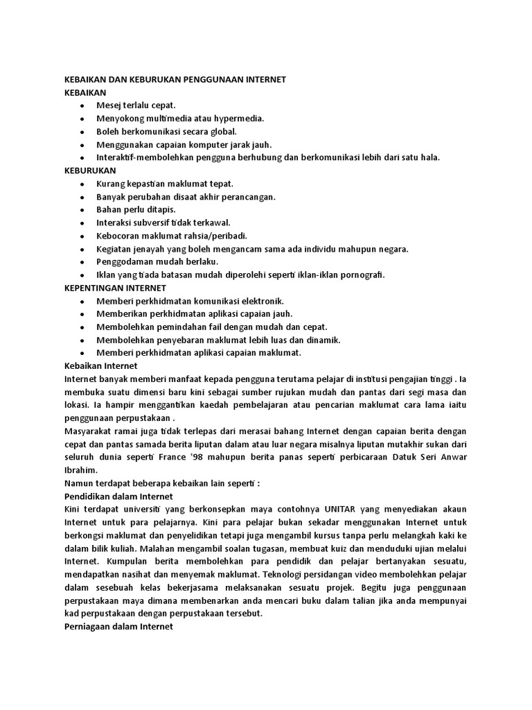 Kebaikan Dan Keburukan Penggunaan Internet | PDF