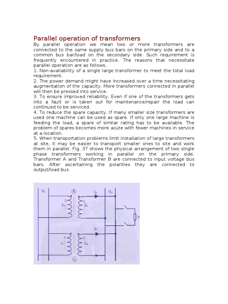 Conditions for Parallel Transformer Operation | PDF | Transformer ...