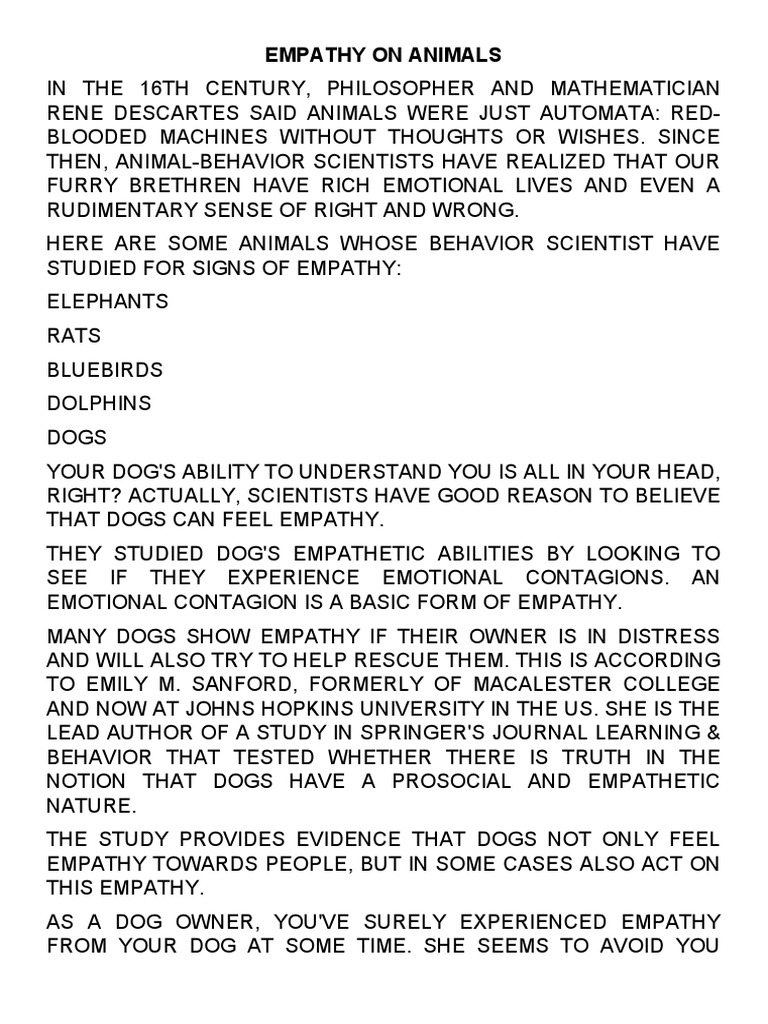 Empathy On Animals | PDF | Empathy | Behavioural Sciences