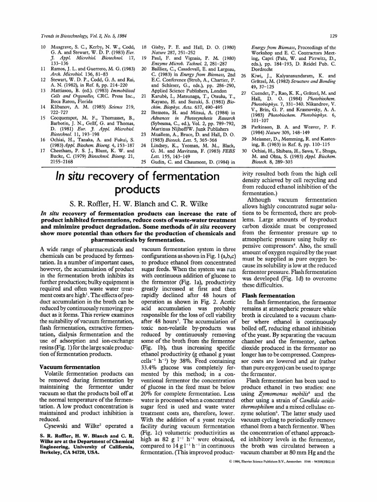 In Situ Recovery of Fermentation Products | PDF | Fermentation | Ethanol