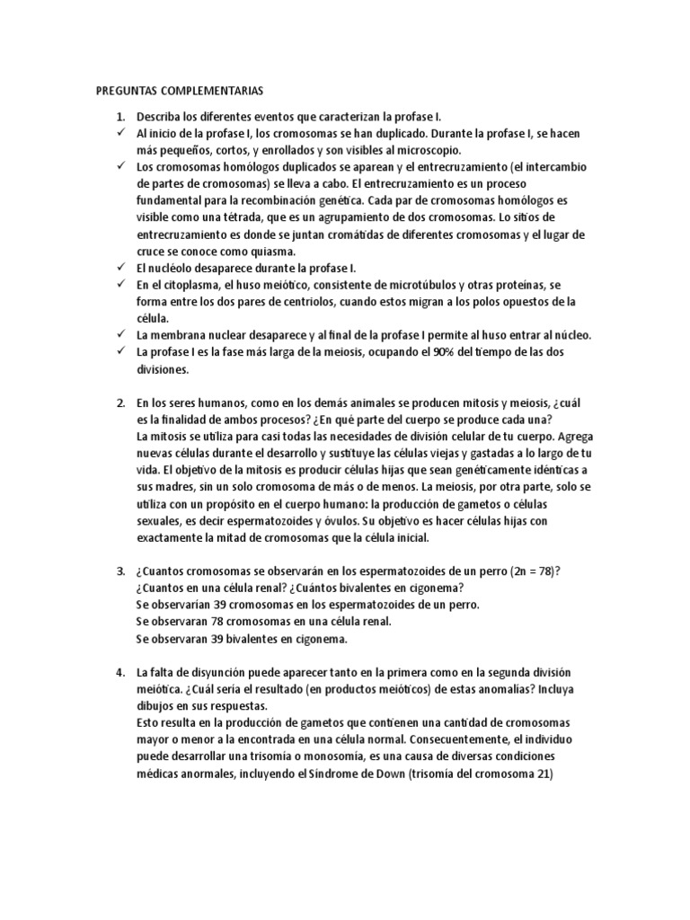Preguntas Complementarias | PDF | Mitosis | Mitosis