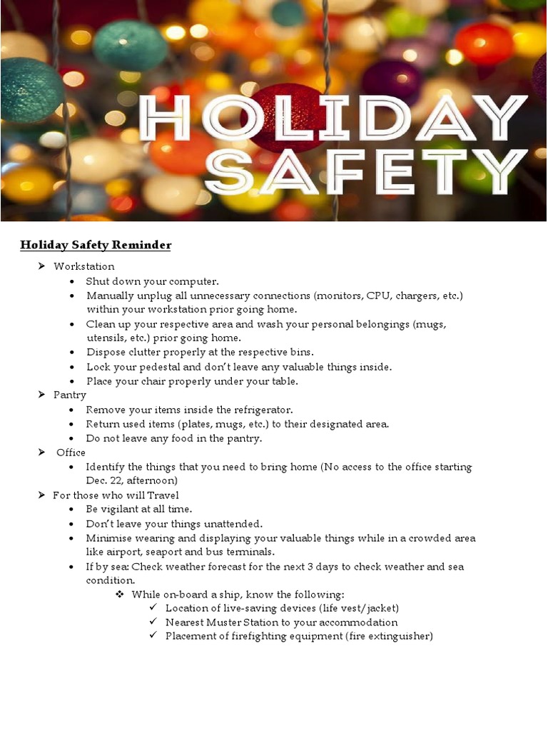 Holiday Safety Tips for Employees | PDF | Manufactured Goods | Transport