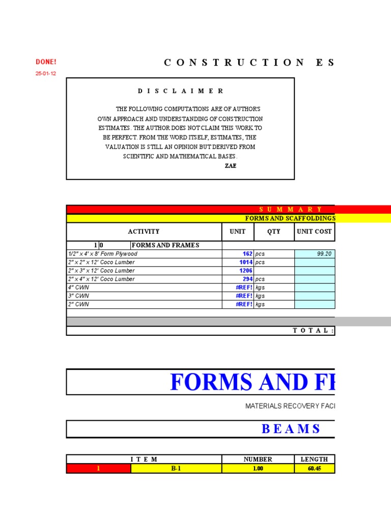 FORMWORKS & SCAFFOLDINGS Estimates | PDF | Length | Economic Sectors