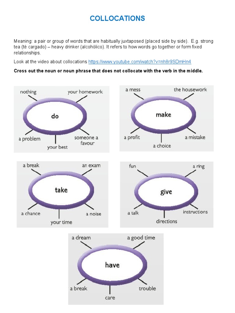 Collocations: Cross Out The Noun or Noun Phrase That Does Not Collocate ...