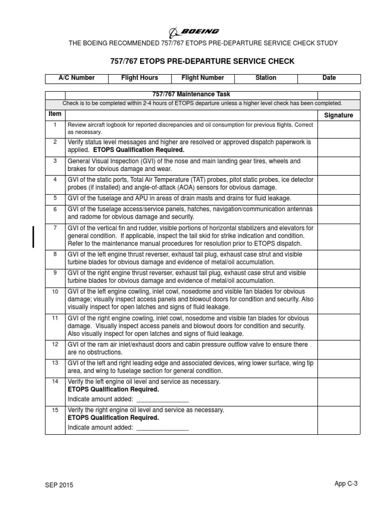 Etops Pre-Departure Service Check | PDF | Aviation | Vehicle Parts