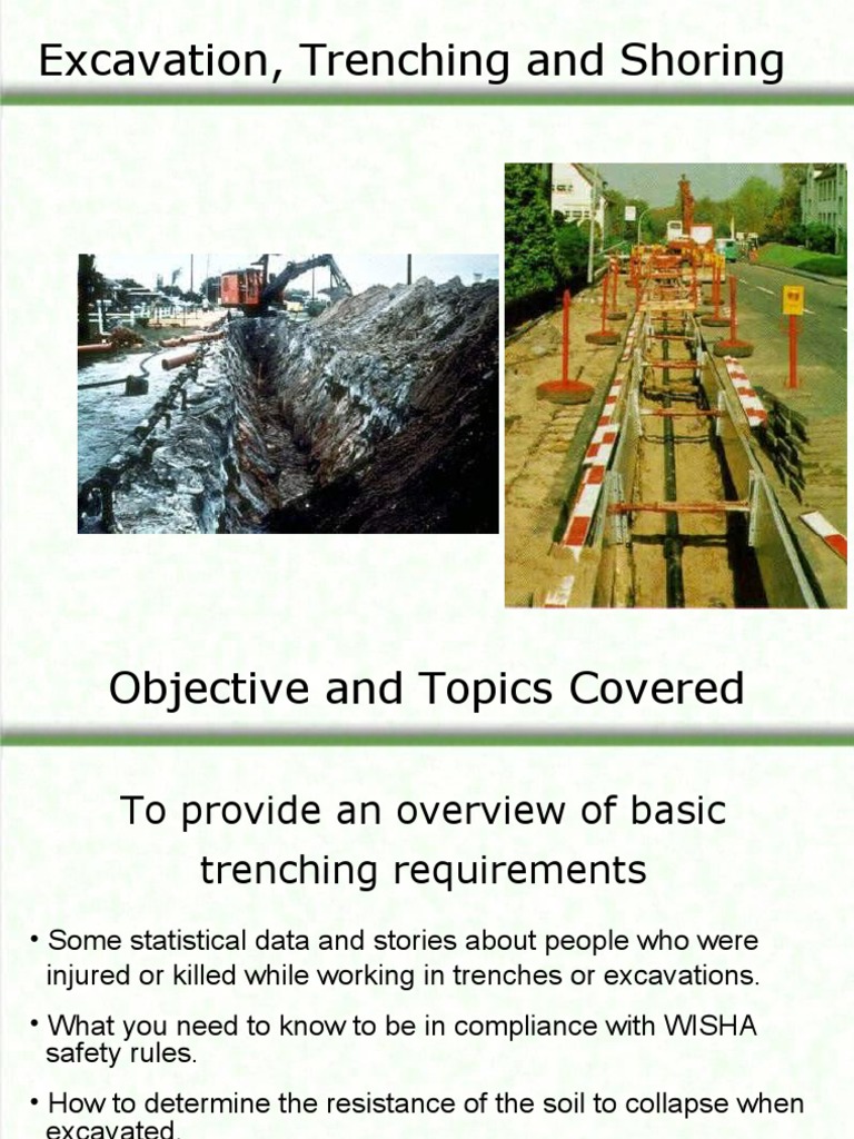 Excavation and Trenching Safety Guide | PDF | Loam | Sand