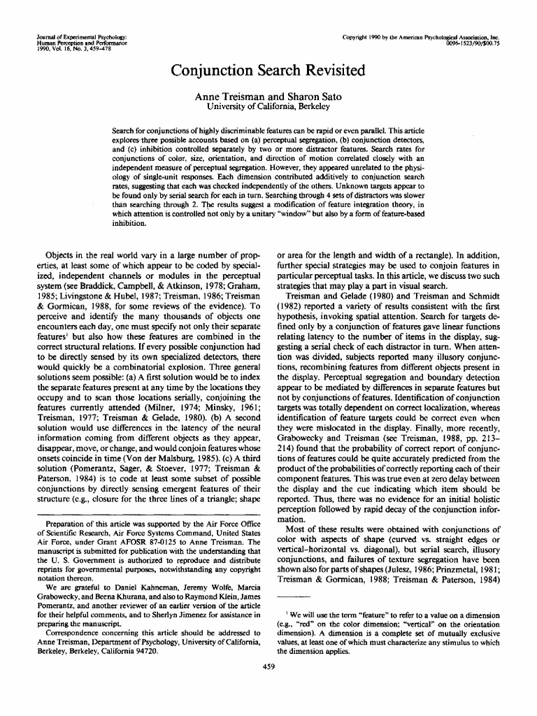 Treisman (1990) Conjunction Search Revisited | PDF | Attention | Visual ...