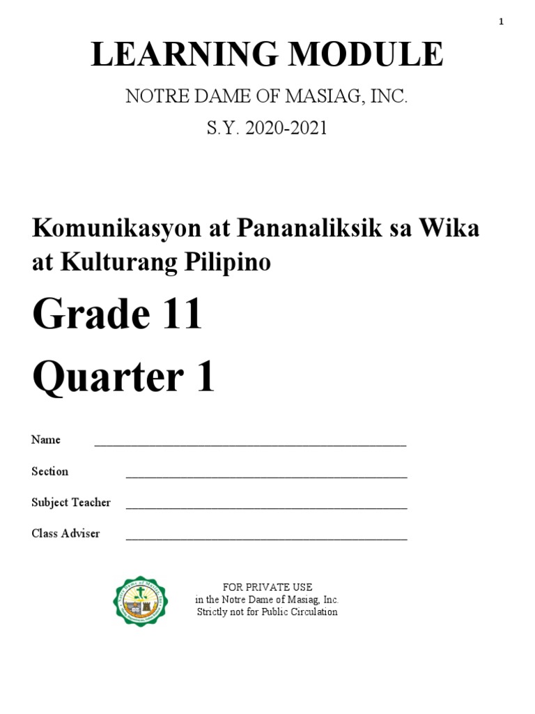 Learning Module: Grade 11 Quarter 1 | PDF | Tagalog Language