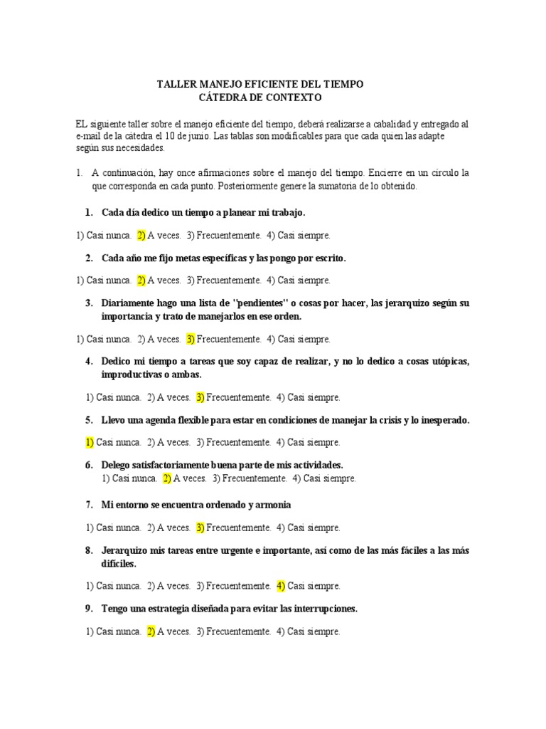 Taller de Manejo Eficiente del Tiempo | PDF