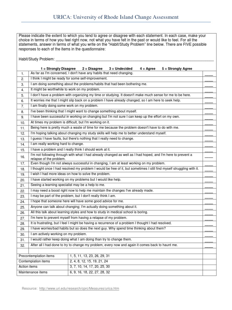 Urica Change Assessment PDF | PDF | Psychological Concepts ...