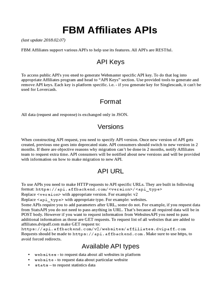 FBM Affiliates Apis: Api Keys | Download Free PDF | Application ...