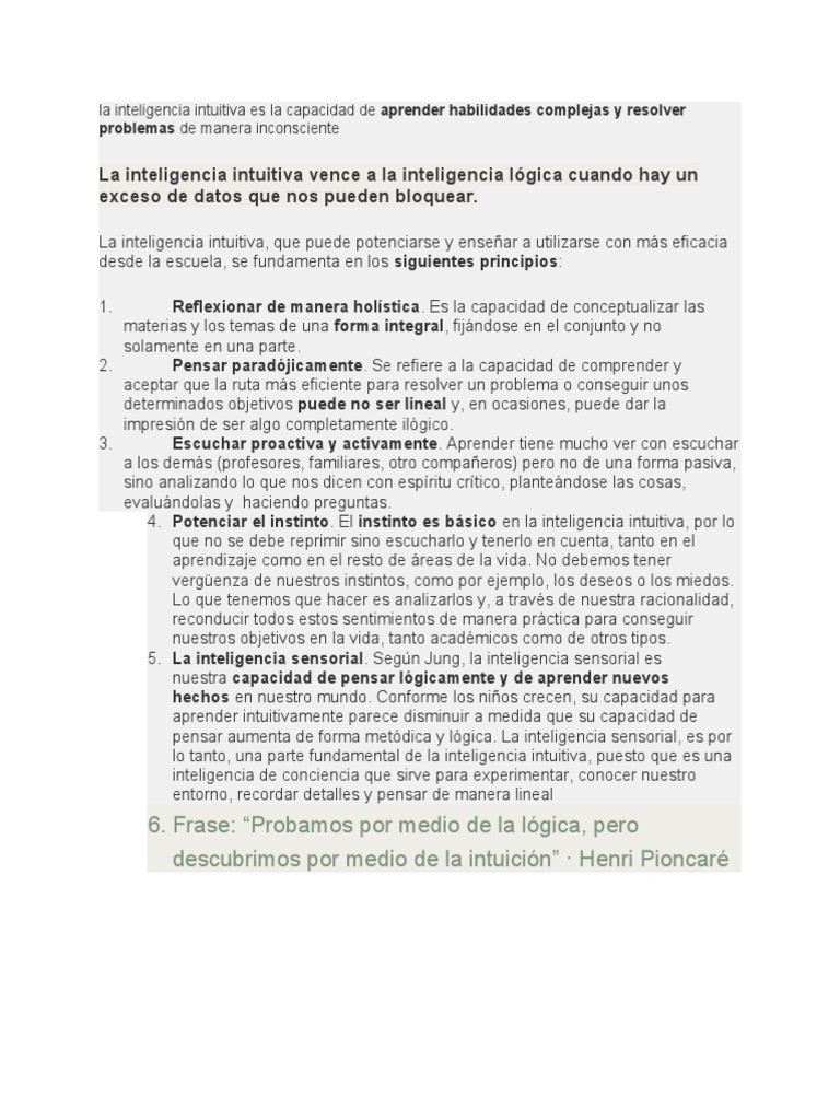 La Inteligencia Intuitiva Es La Capacidad de | PDF