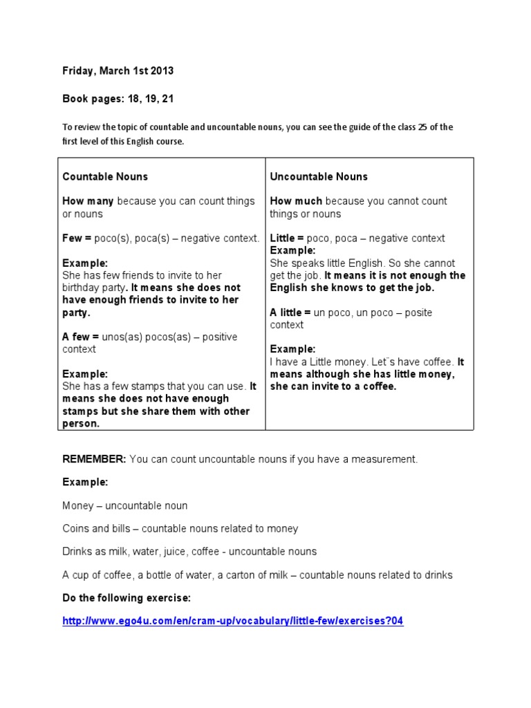 Countable and Uncountable Nouns Explanation and Examples | PDF ...
